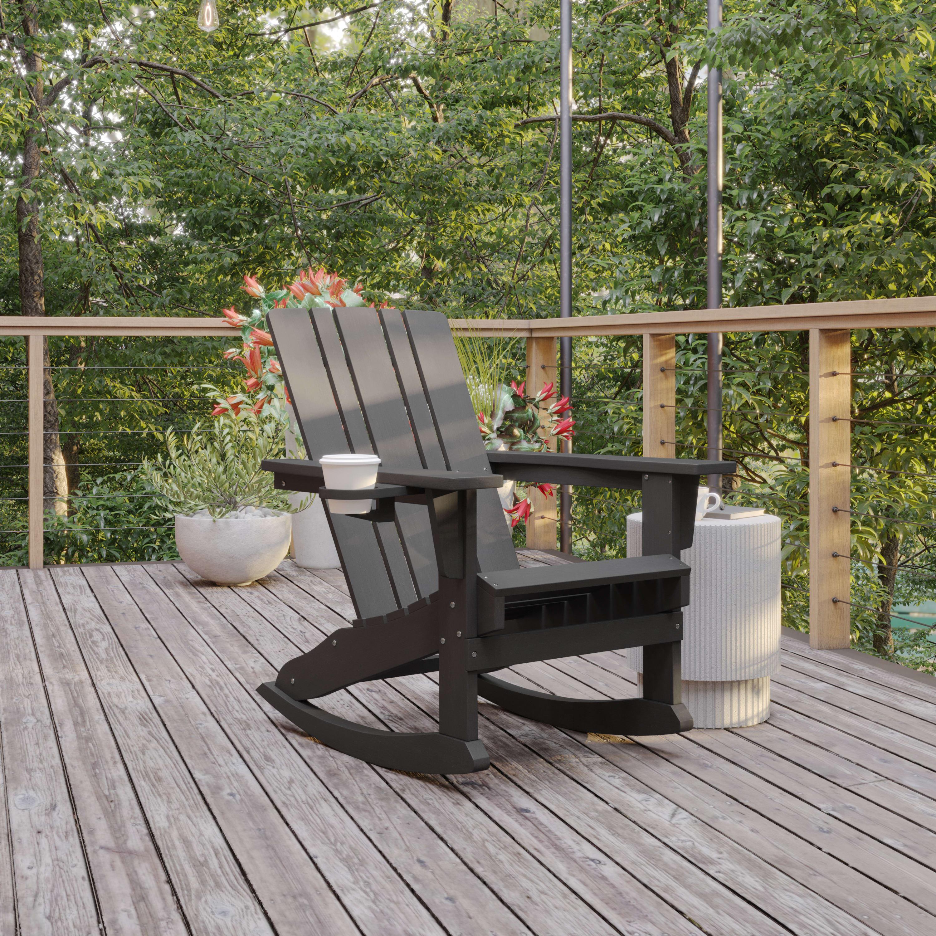 Flash Furniture Halifax Adirondack Rocking Chair with Cup Holder Red